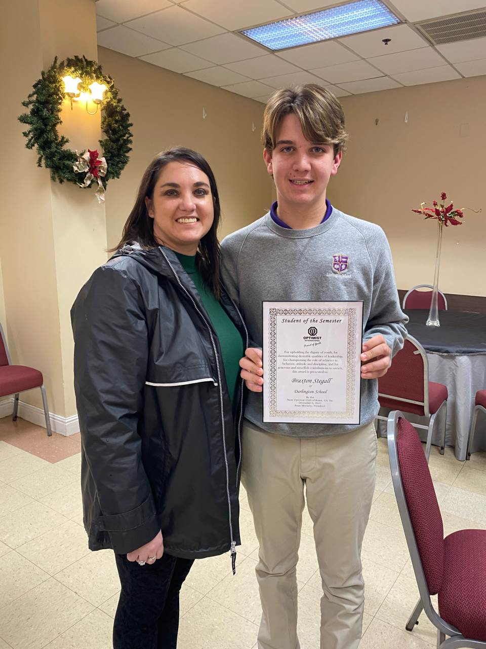 Stegall named Optimist Club Student of the Semester