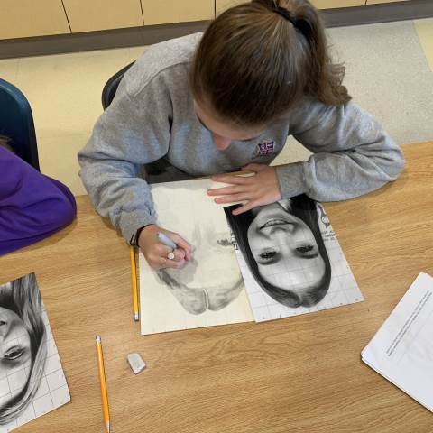 2-D Advanced Art Grid Self-Portraits